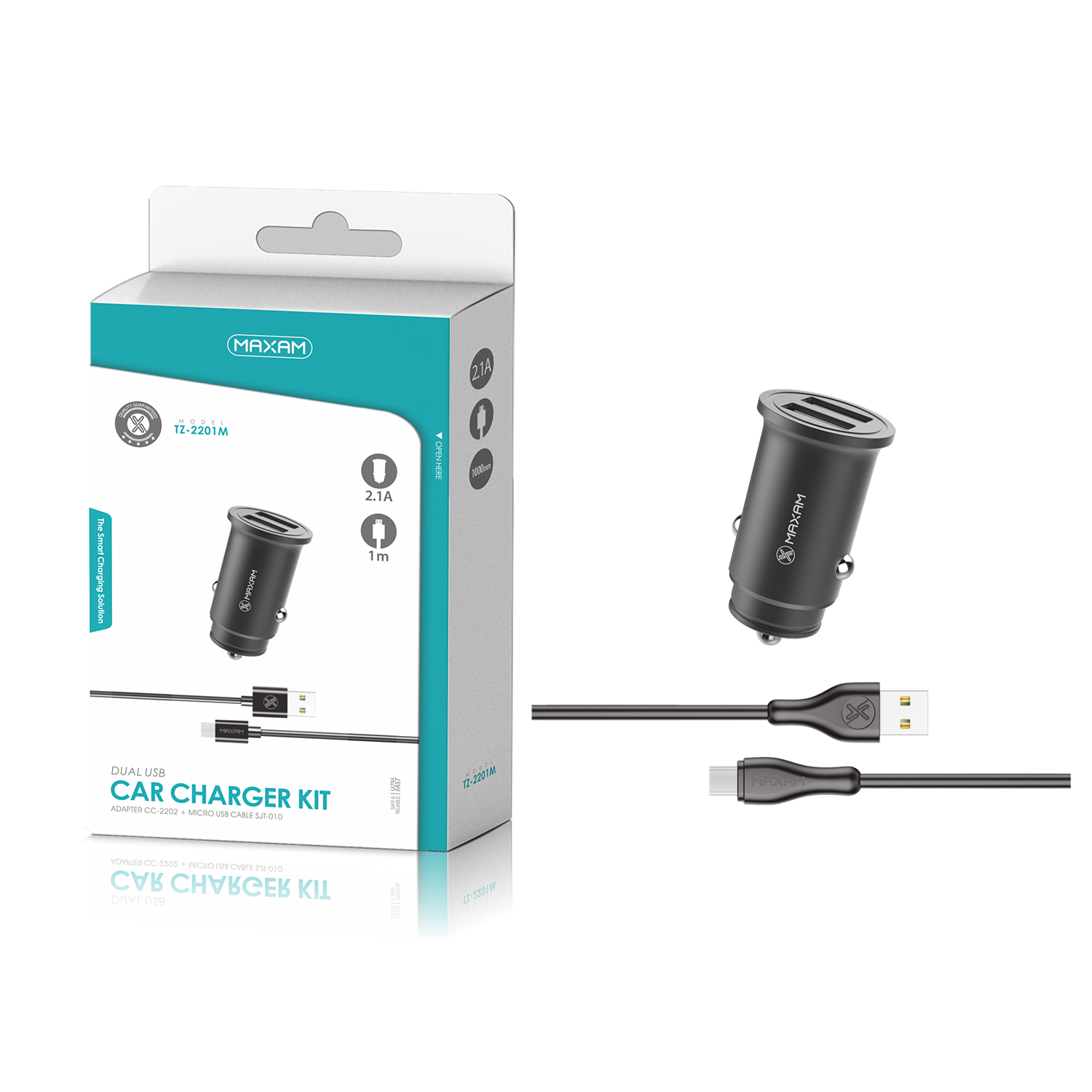 TZ-2201M Black 2USB/2.1A 1M MICRO USB CAR CHARGER PACK – maxam